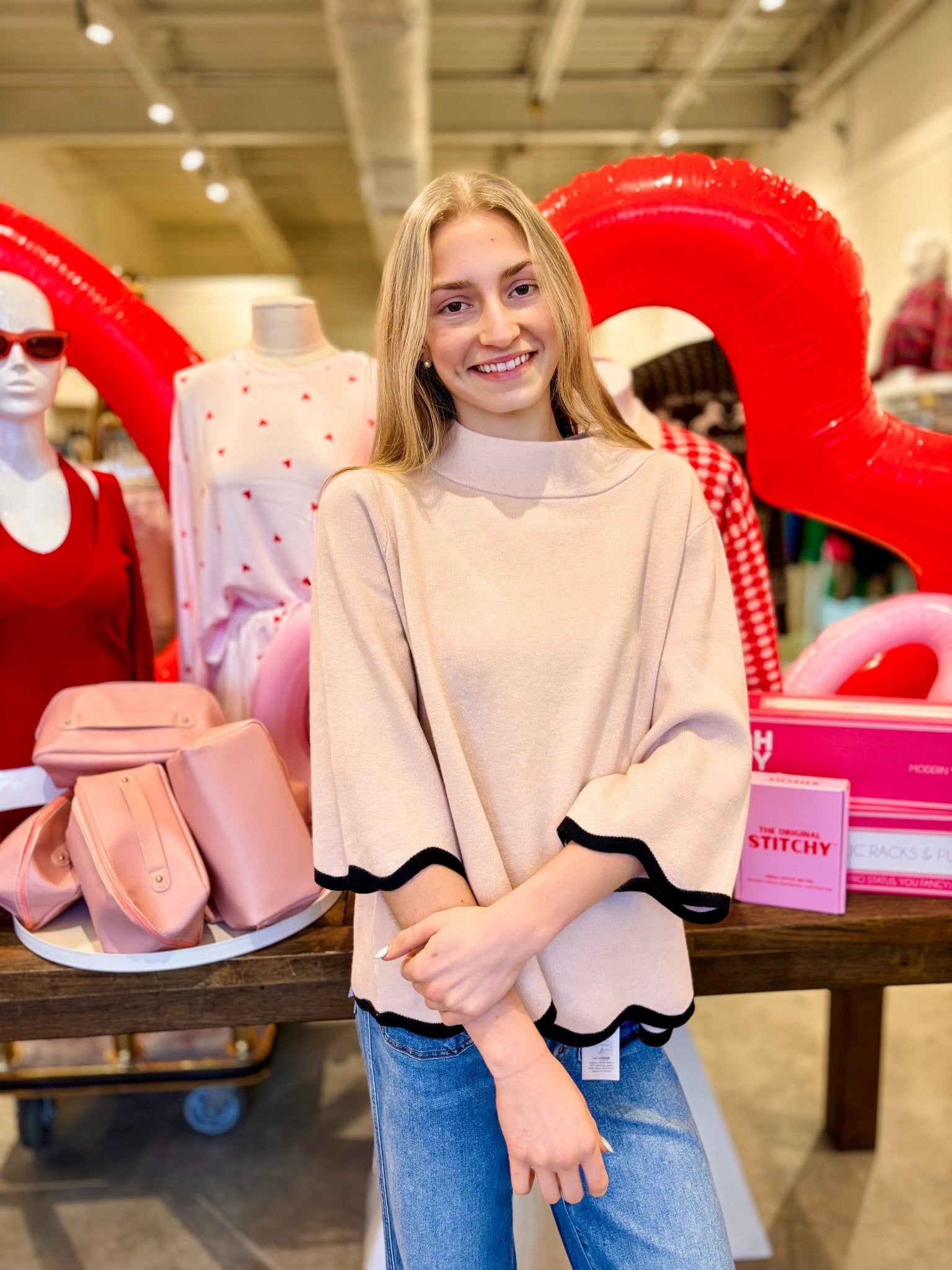Collins Scallop Sweater - Blush Pink Mock Neck Sweater | Polish Boutique